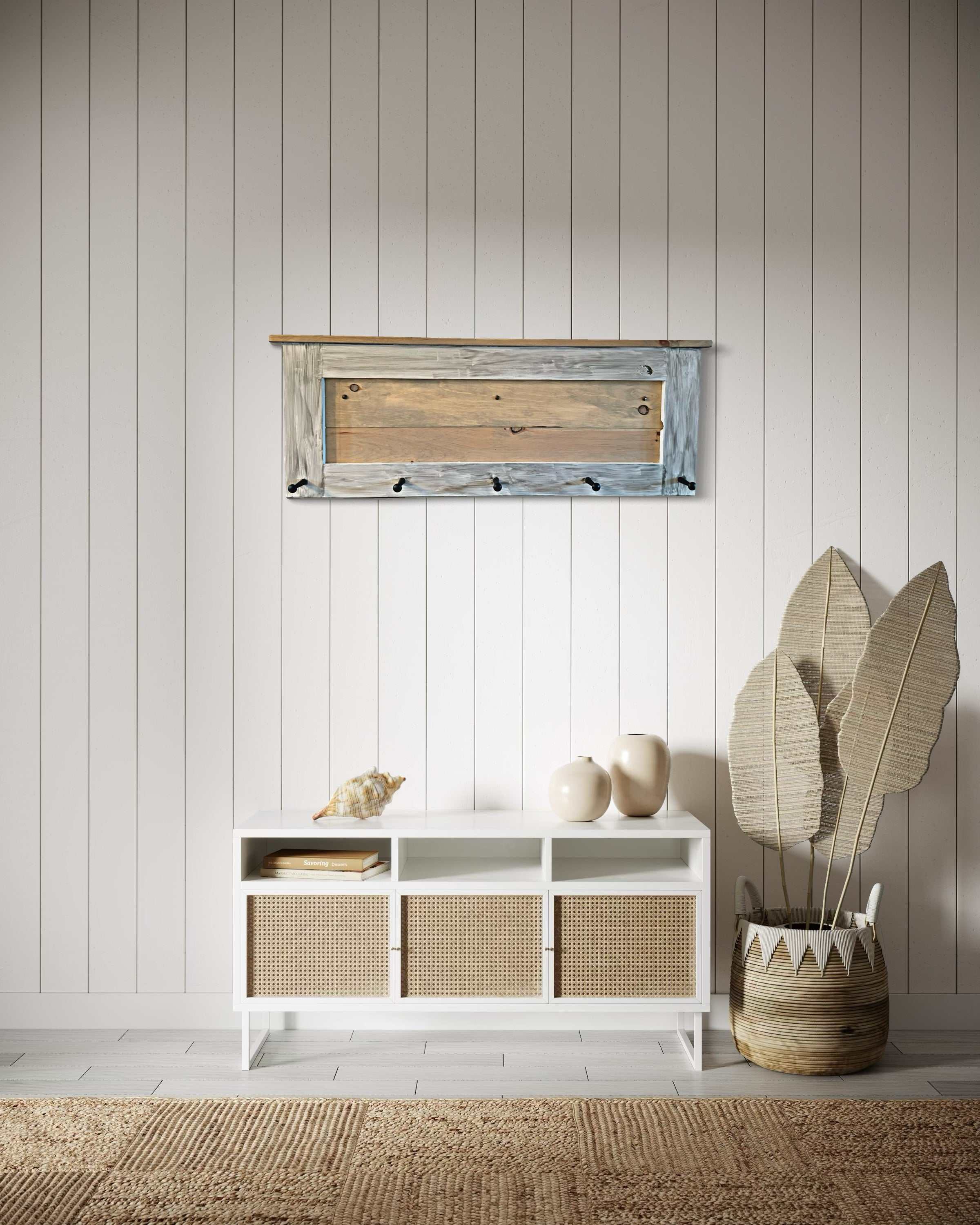 Atlantic Wood N Wares Pine Wood Handmade Modern Rustic Coat Rack with Wooden Pegs